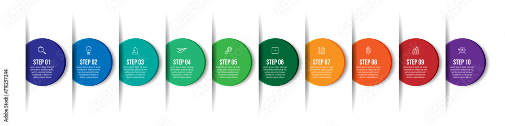 Simple business infographic with 10 parts or steps, containing icons ...