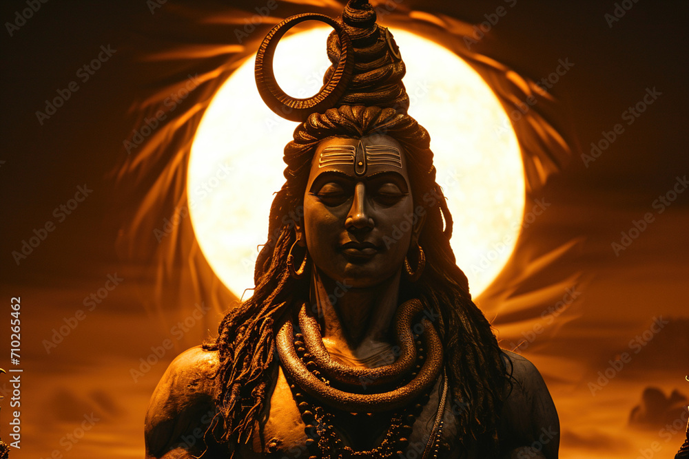 Sitting on mountain in sunrise sunset time Indian hindu Lord Shiva hand ...