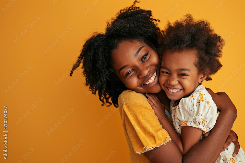 Adorable child hugging and embracing dad. Portrait of happy African ...