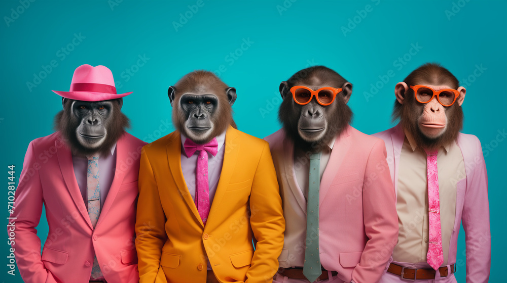 Fashionable cute monkeys of anthropomorphic superstar chimpanzees with ...