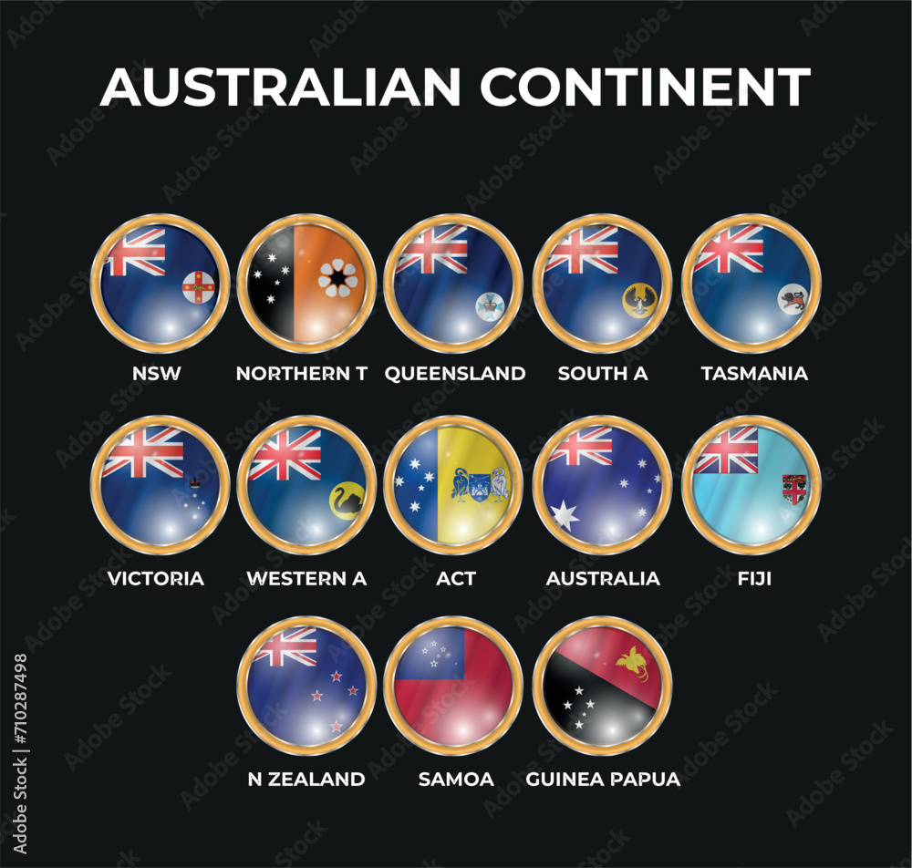 set of 3D illustrations of the country flags of the Australian ...