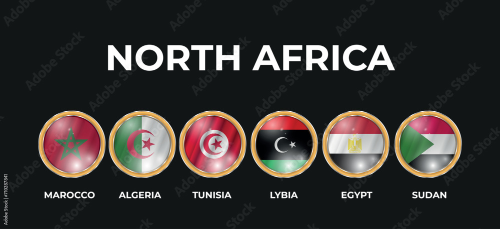 set of 3D illustrations of the flags of the countries of the North ...