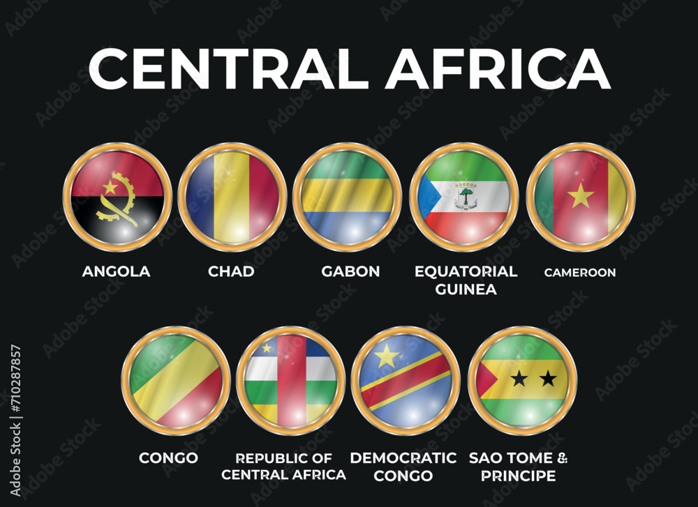 set of 3D illustrations of the flags of the countries of the Central ...