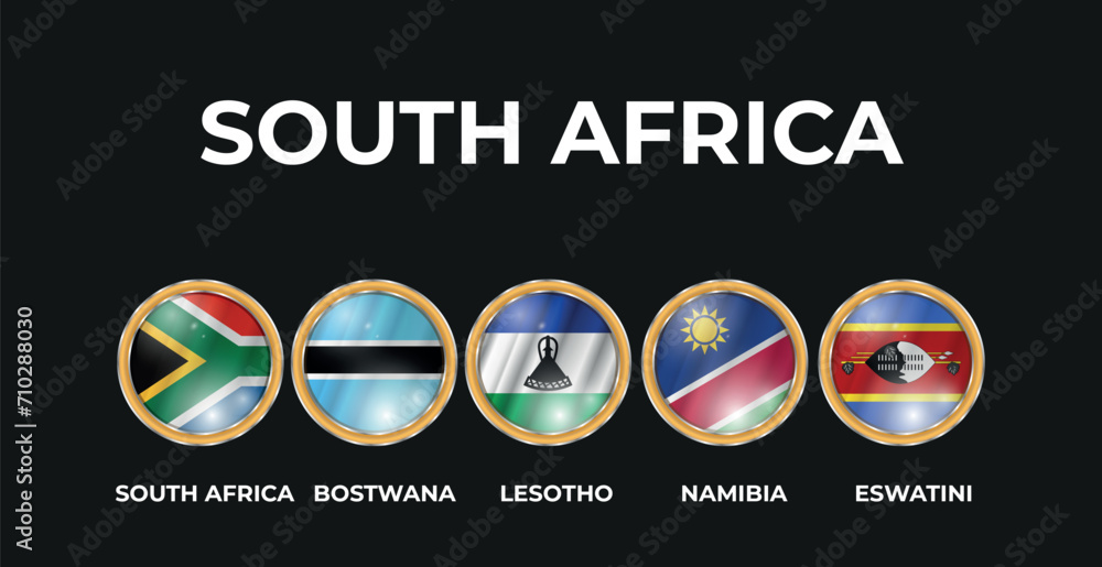 set of 3D illustrations of circular shapes of South African state flags ...
