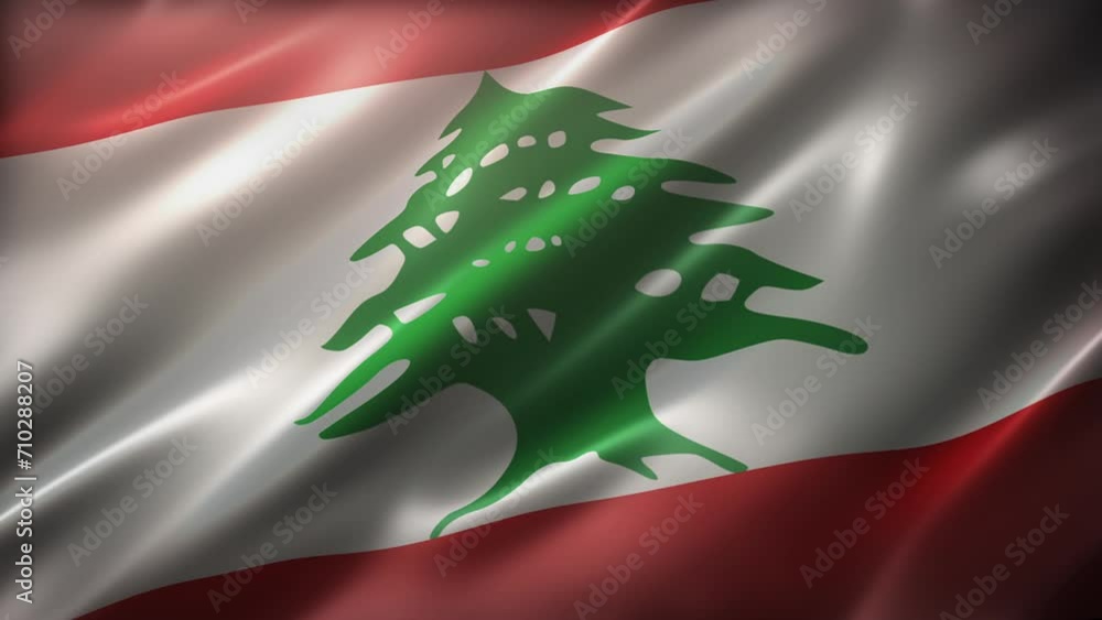 Flag of the Lebanese Republic flapping in the wind with a cinematic ...