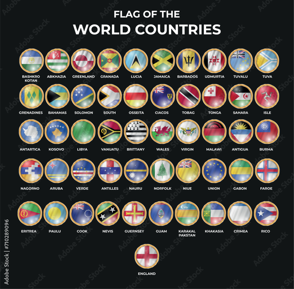 set of 3D illustrations of world country flags in circle shape Stock ...