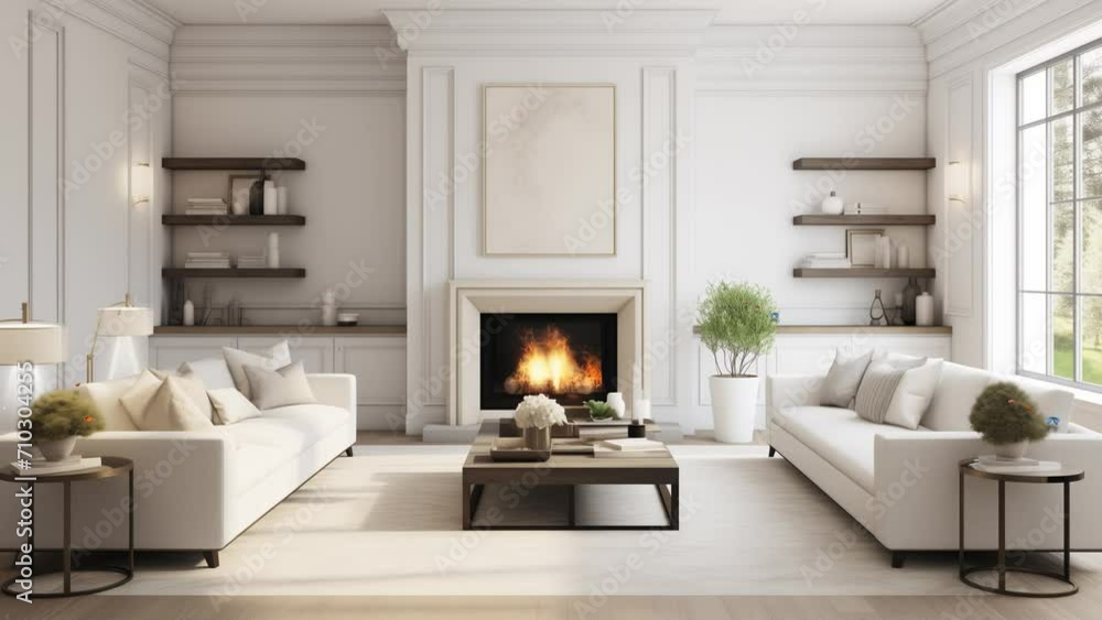 Beautiful living room interior with hardwood floors. seamless looping ...