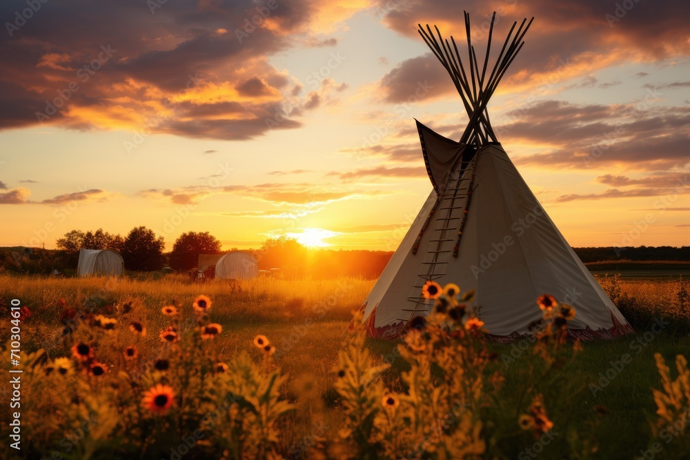 A teepee, a traditional Indigenous dwelling, stands in the middle of a ...