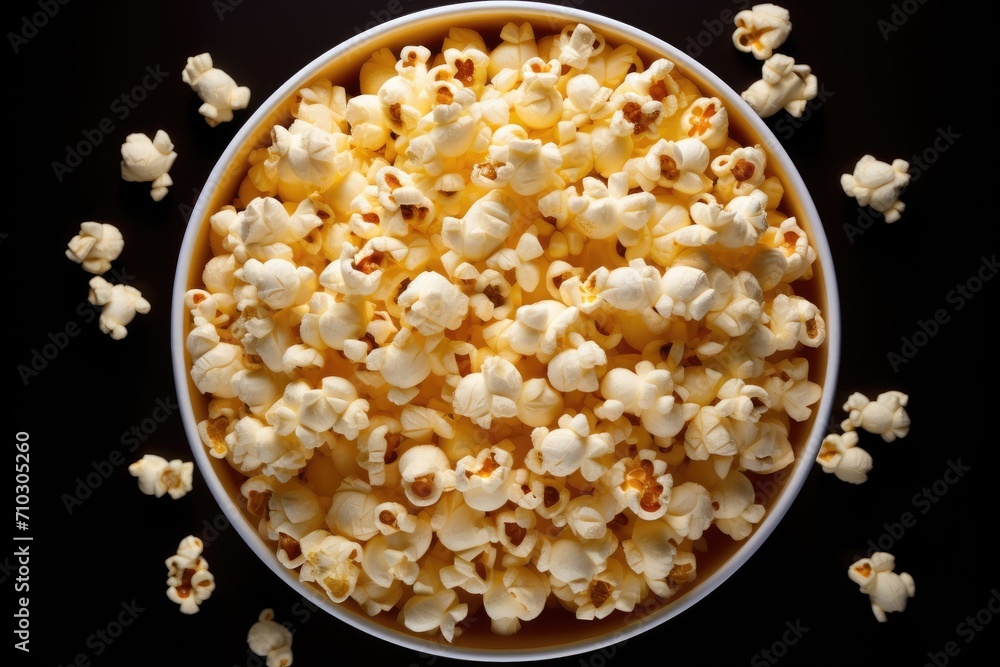 A bowl filled with popcorn sitting on top of a table, ready for a ...