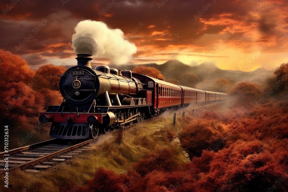 Painting of a Train on a Train Track, Depicting an Iconic ...