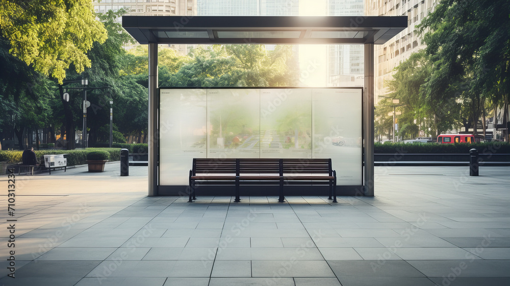 Bench on the bus station, Empty bus stop with a bench in the city ...