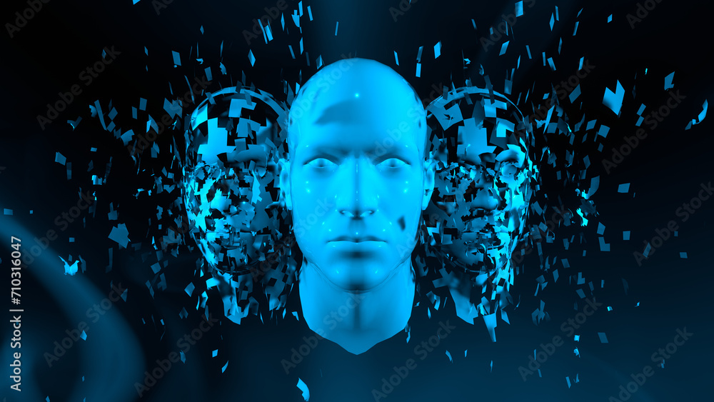 disappearing people, human extinction, head close-up, concept, 3d ...