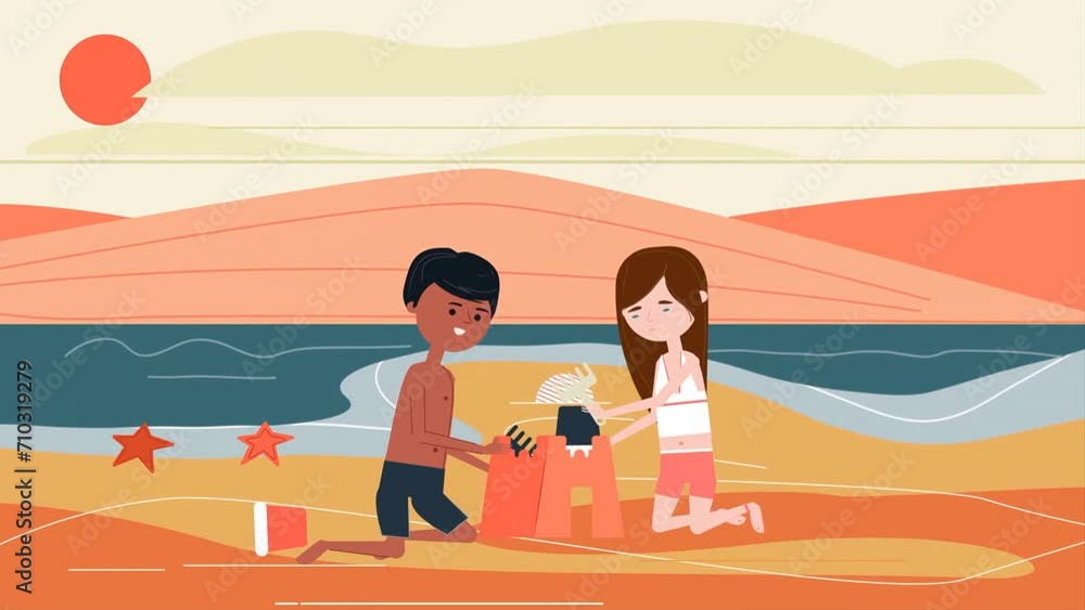 2d Animation of Cartoon Boy And Girl Children Playing With Sand ...