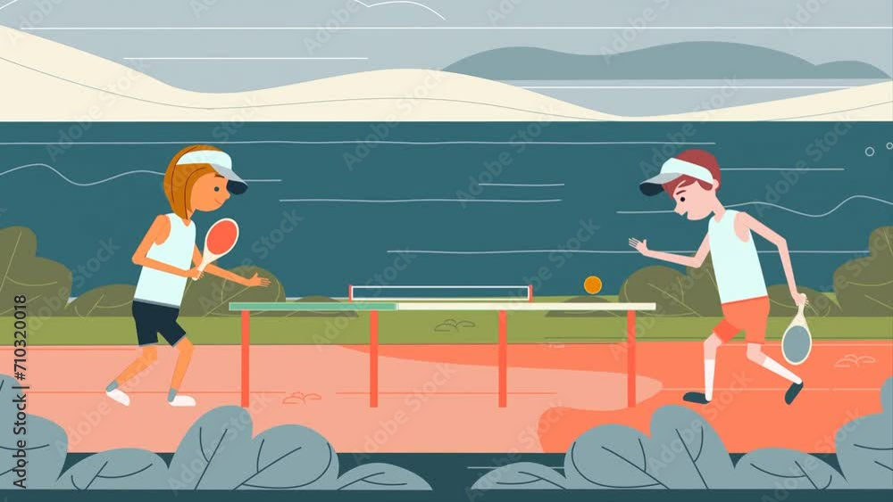 2d Animation of Cartoon Boy And Girl Children Playing Table Tennis ...