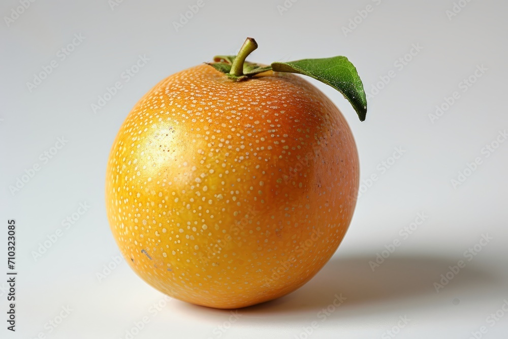 A professional fruit photography of an orange with a green leaf on top ...