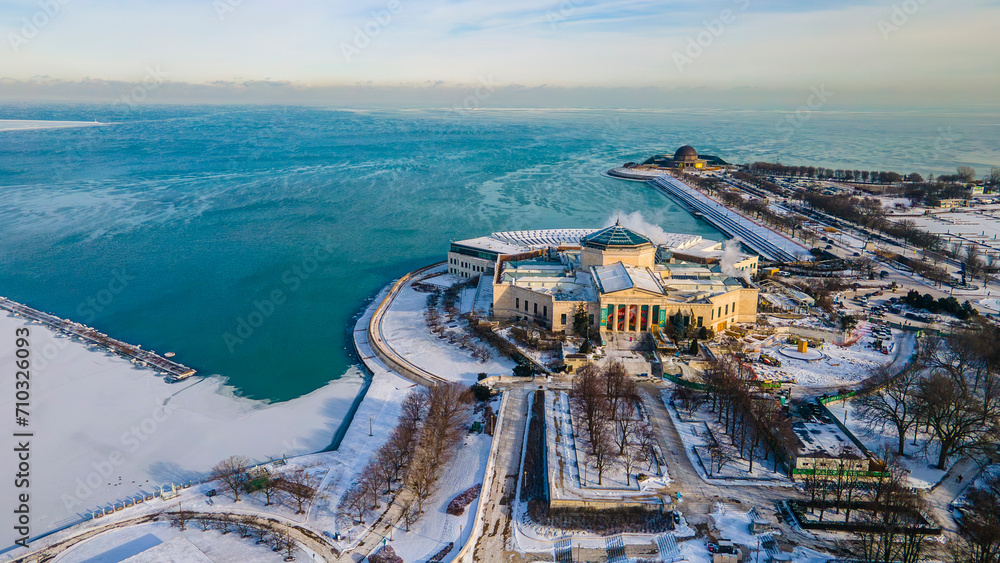 Chicago, IL USA January 15th 2024:Aerial drone footage of Chicago Adler ...