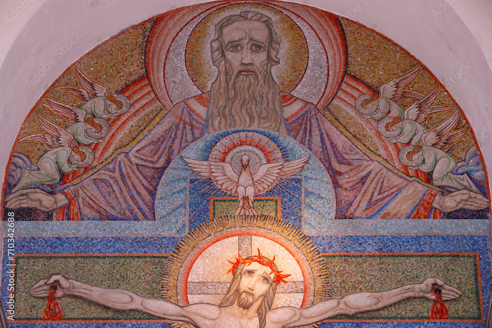 The Basilique de la Visitation. Holy Trinity. The crucifixion, Jesus on ...