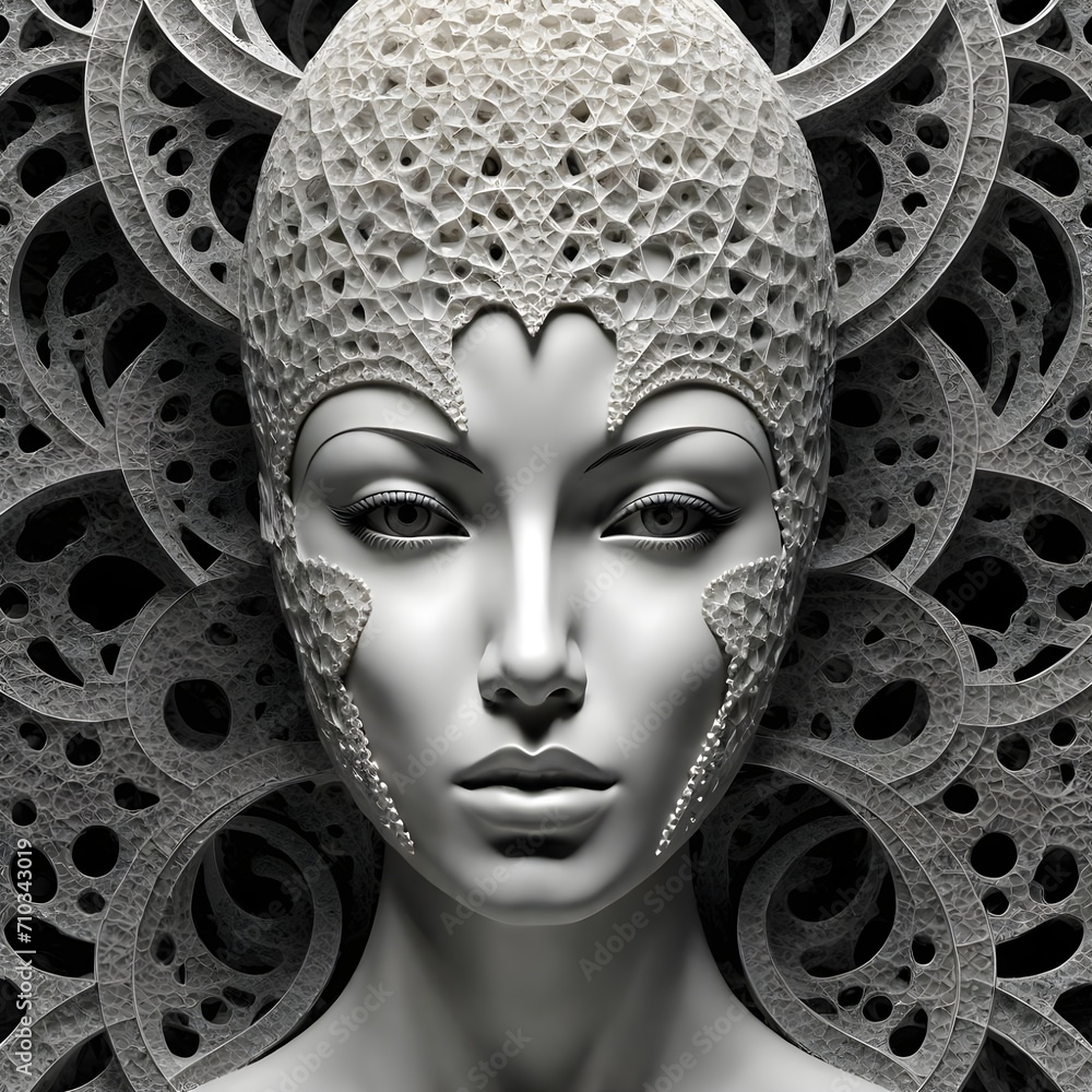 Fractal cracked marble head of mannequin entirely made of 3d fractals ...