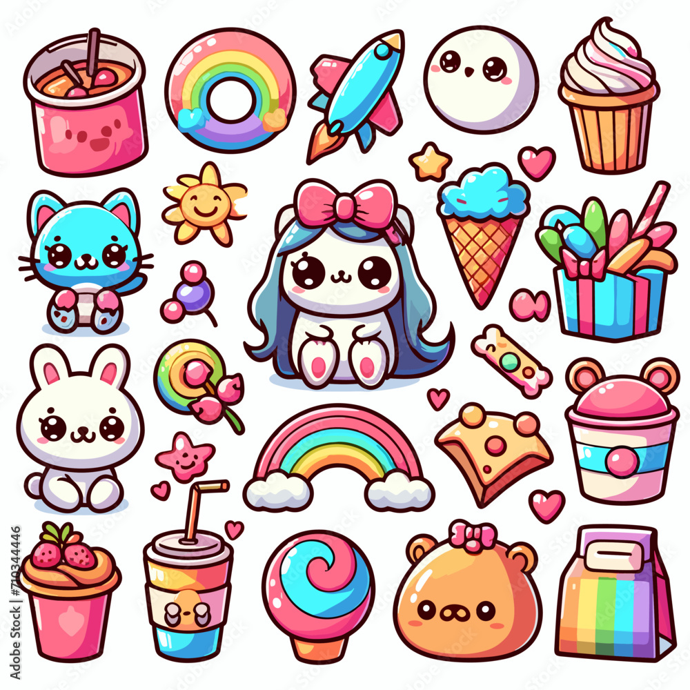 Vector cute collection of girly stuff isolated on white background ...