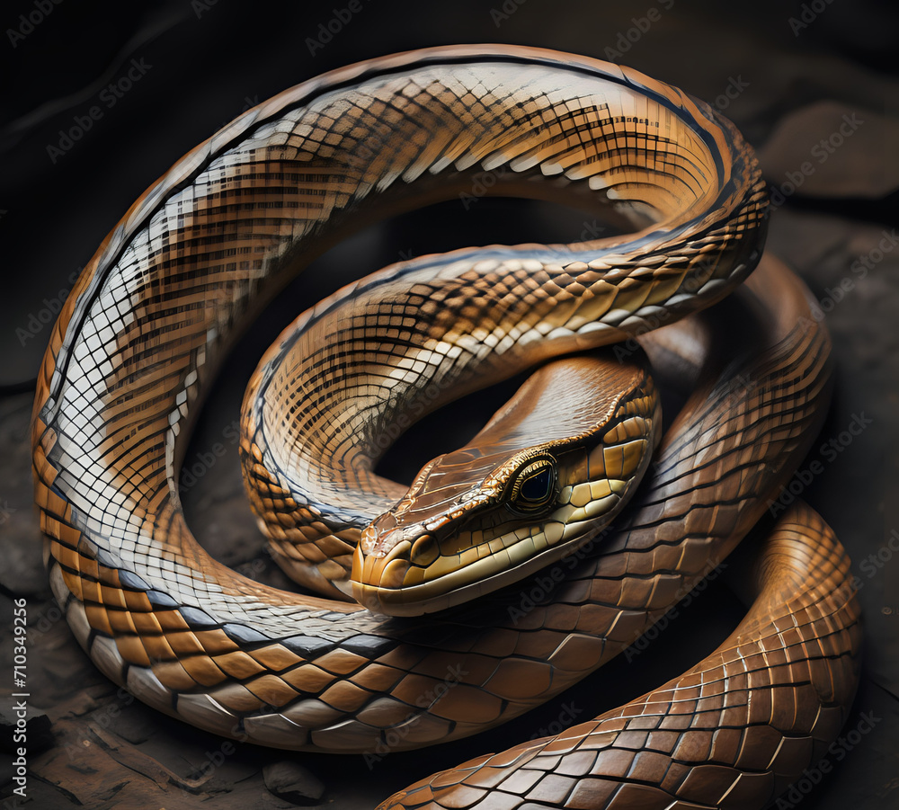 Black snake with white ring in the dark, mangrove snake, Agressive ...