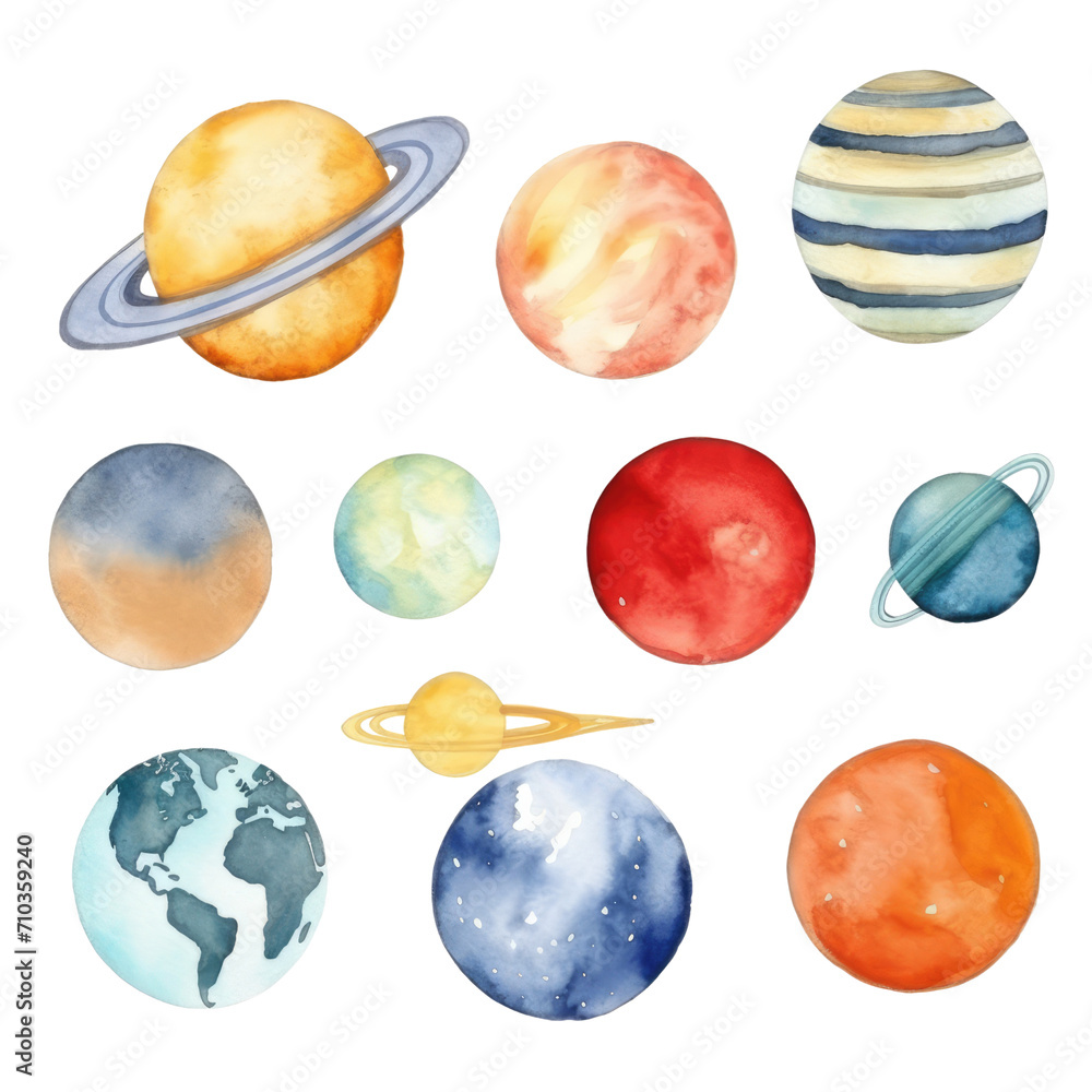 watercolor illustration, planetarium clip art, space elements ...
