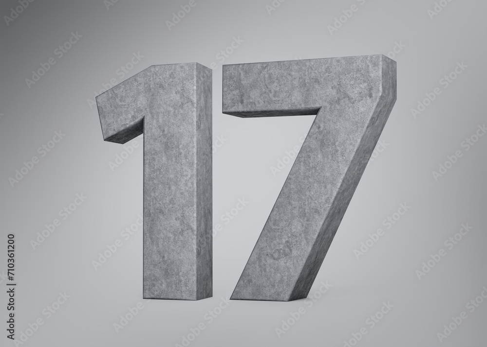 3d Concrete Number Seventeen 17 Digit Made Of Grey Concrete Stone On ...