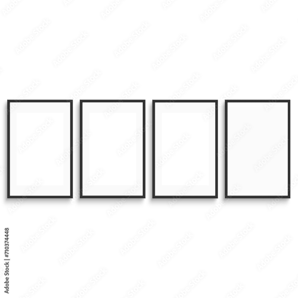 Four frames on wall. 4 vertical frames gallery wall mock up isolated on ...