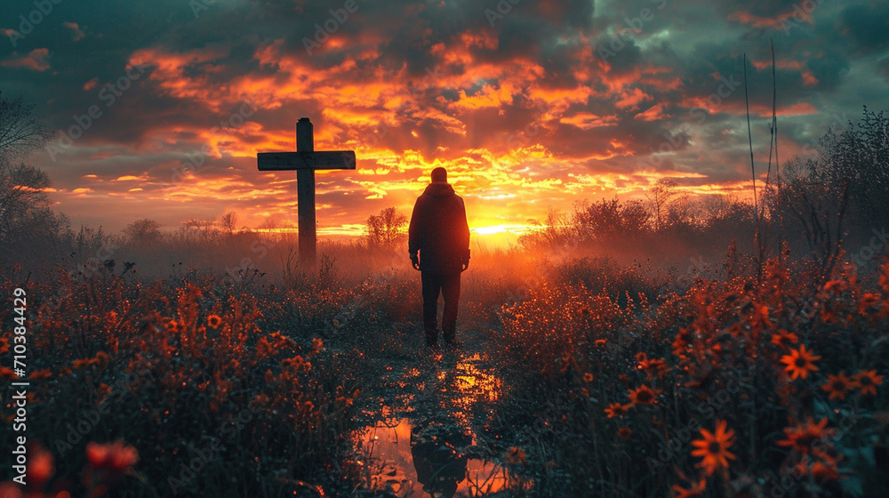 Road to the Cross, Christian symbol, people go to the cross Stock ...