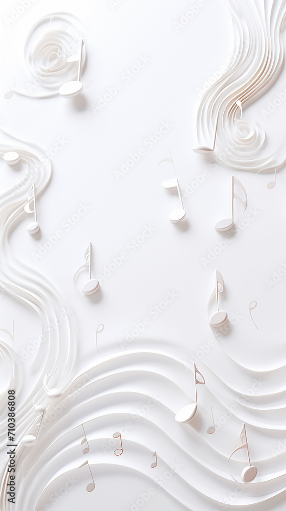 white musical background with three-dimensional ornament, musical theme ...