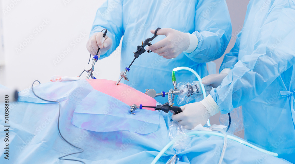 Minimally invasive surgery, team doctors use medical equipment ...
