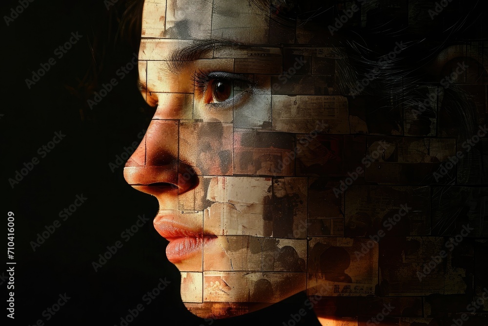 profile of a woman consisting of many pictures, symbolizing - stop ...