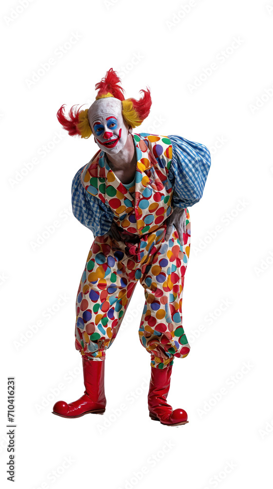 Clown, full length, alone in the studio. has a transparent background ...