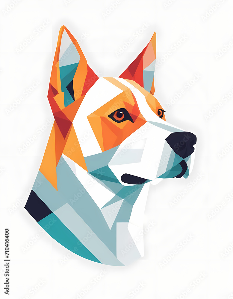 Low poly dog face on white background, low poly symmetrical animal ...