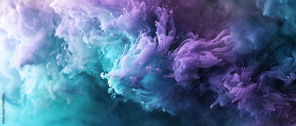 Abstract blue, mint, and purple background with interlaced smoke glitch ...