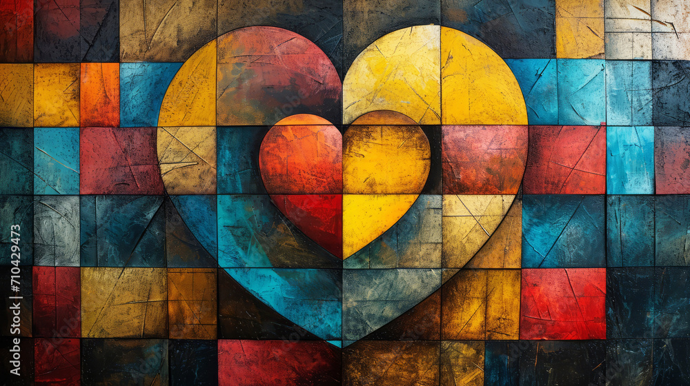 Bold geometric shapes forming cubist love heart for Valentines Day ...