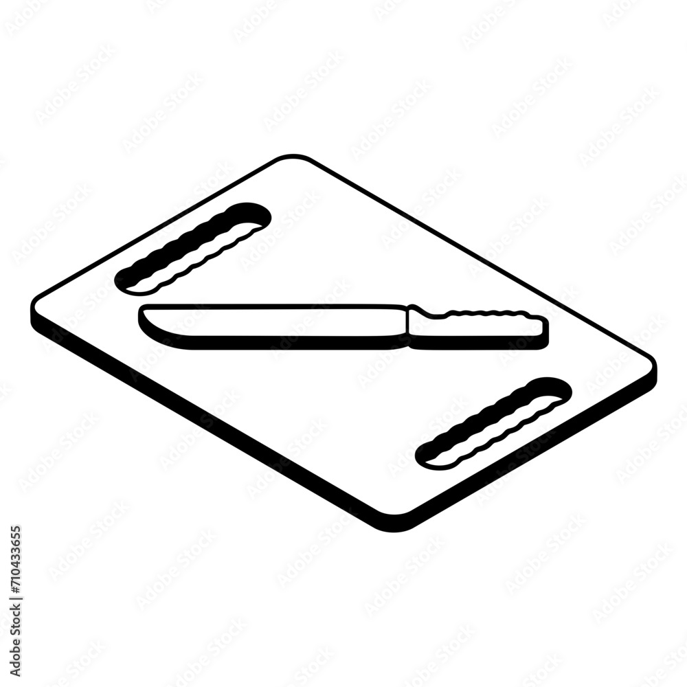 Cutting Board and Sharp Knife isometric concept, Plastic chopping board ...