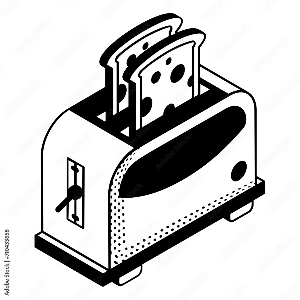 Popup toaster isometric concept, radiant heat device to brown sliced ...