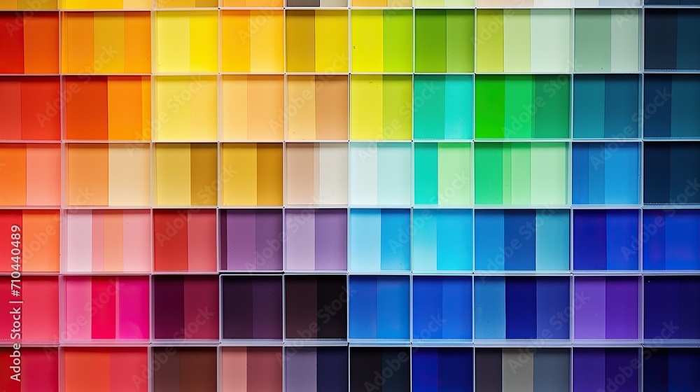 Color palette, swatches of different colors with brush and roller ...