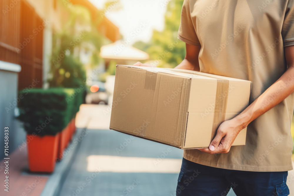 Parcel delivery at home. Delivery man holding a packet for the ...