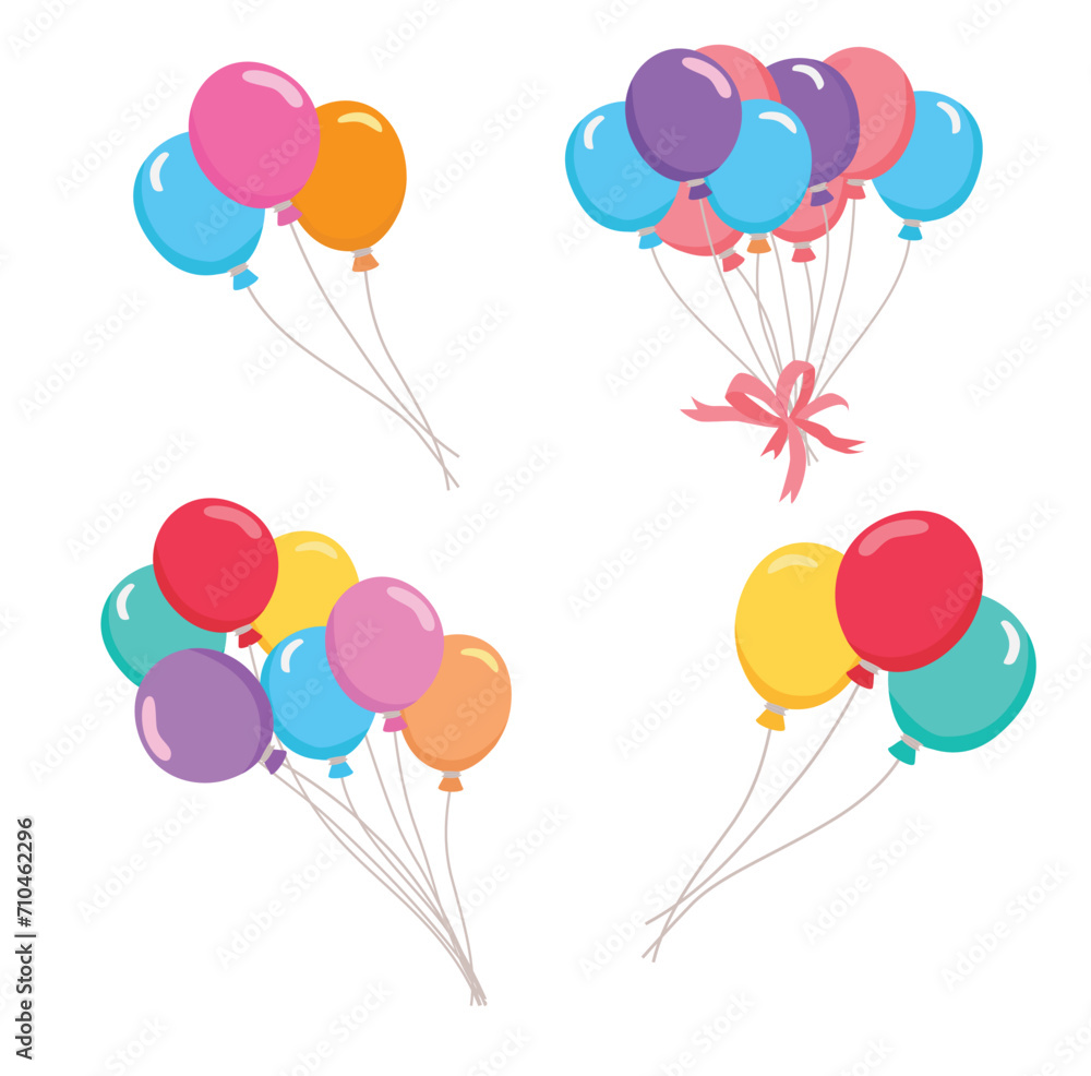 Balloons vector illustration set in cartoon style. Colorful bunch of ...