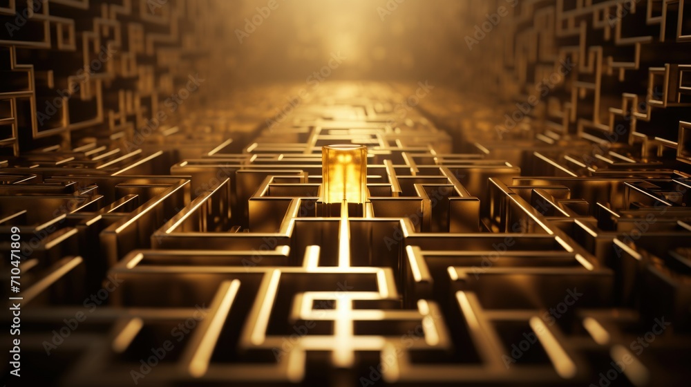 A striking image of an intricate golden maze with a deep focus on a ...