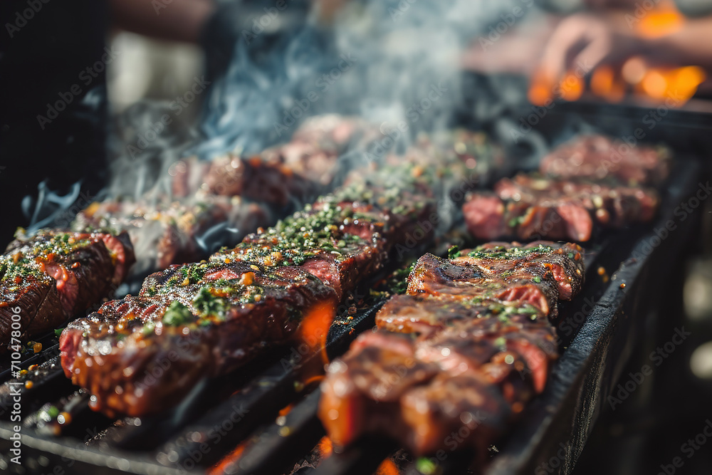 Foto de Gaucho cooking the meat on the fire, making the barbecue on the ...