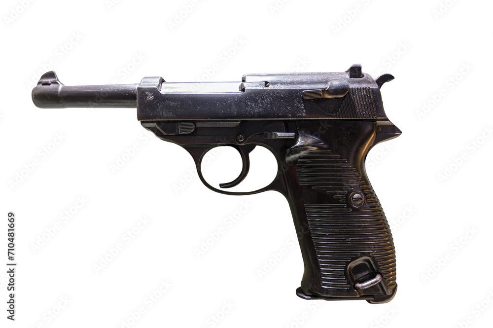 The Walther P38 is a 9 mm caliber semi-automatic pistol that was ...