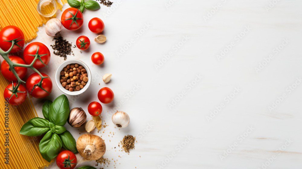 Italian food background on white kitchen table Stock Illustration ...