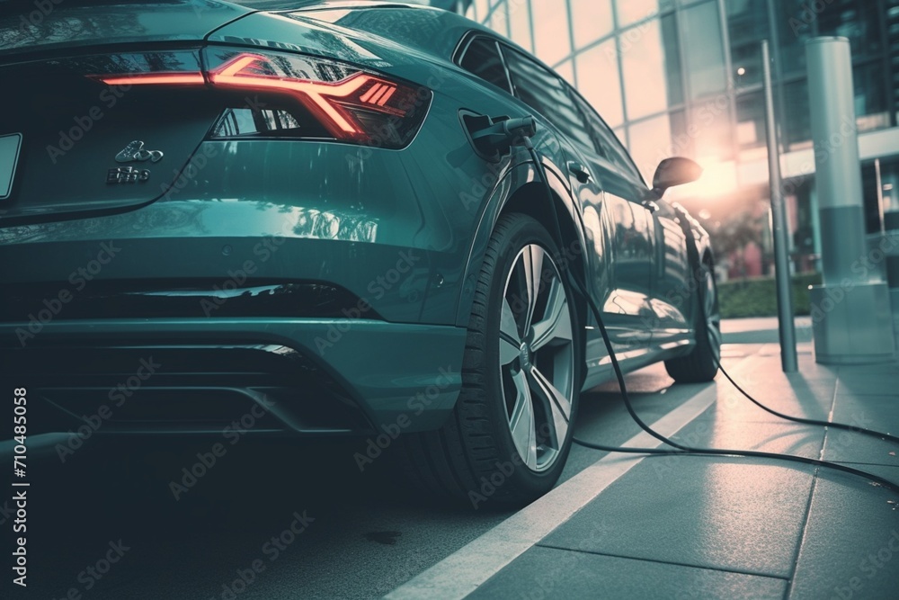 Sustainable Drive: Charging an Electric Car, Symbolizing the Future of ...