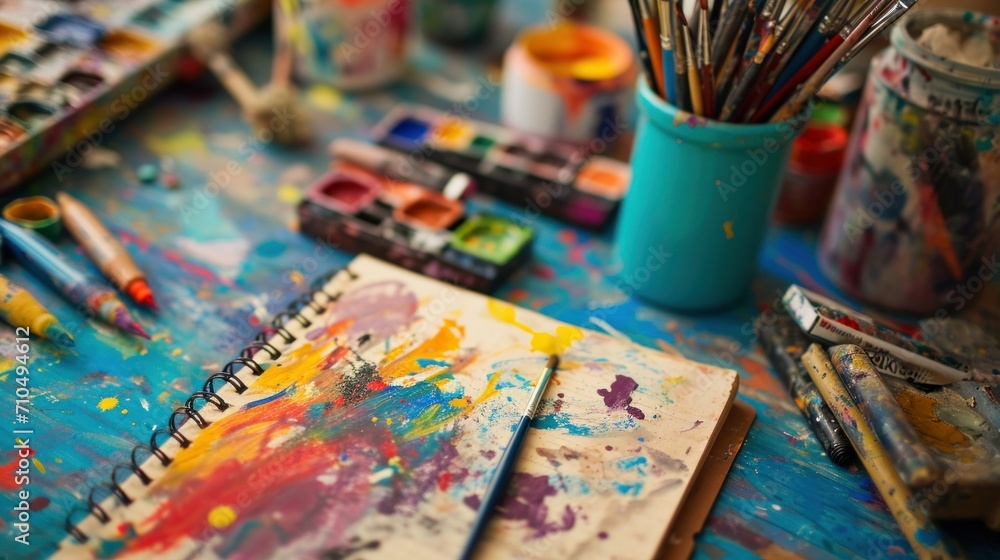 Colorful Artist's Palette and Paintbrushes on Table. How do start art ...