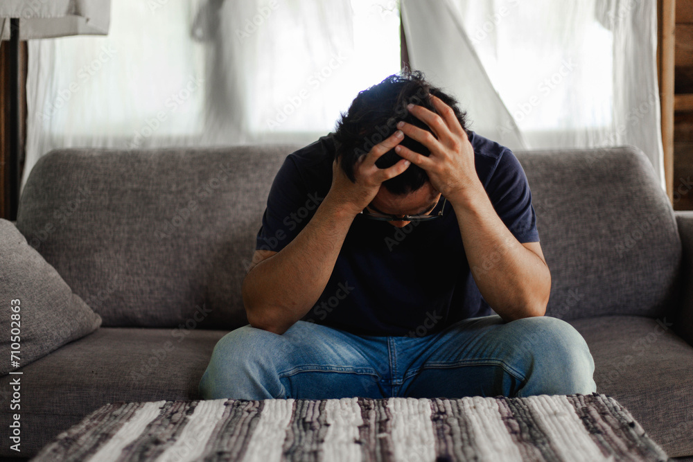 sad serious illness man.depressed emotion panic attacks alone sick ...