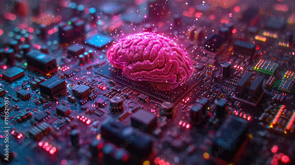 Circuit board CPU digital lines connect into brain, Deep learning ...