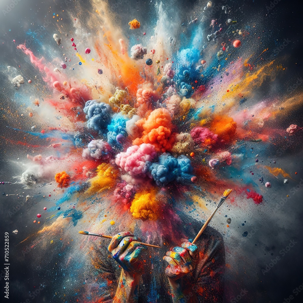 Explosion of colors out of an artist in concept of creative and art ...