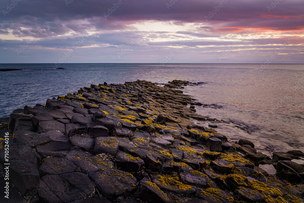 View of the Giant's Causeway, a coastline with basalt columns hexagon ...